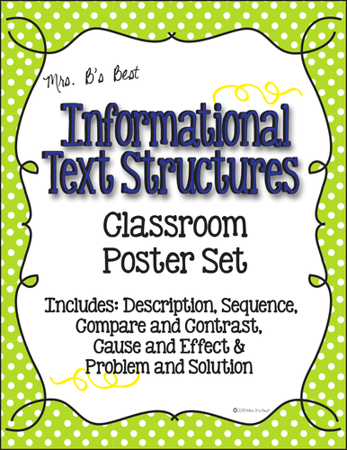 Informational Text Structure Posters in Blue, Lime and Lemon Polka Dot ...