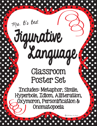 Figurative Language Classroom Posters in Black, Red and White Polka ...