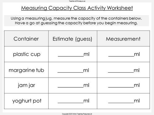 Measuring Capacity Using Standard Units - Year 1 | Teaching Resources