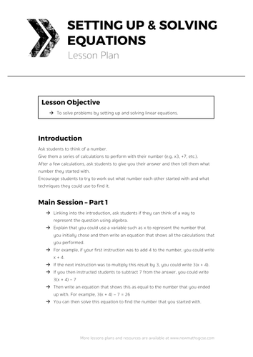 Setting Up & Solving Equations - Complete Lesson | Teaching Resources