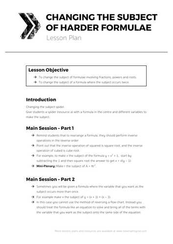 Changing the Subject of Harder Formulae - Complete Lesson | Teaching ...