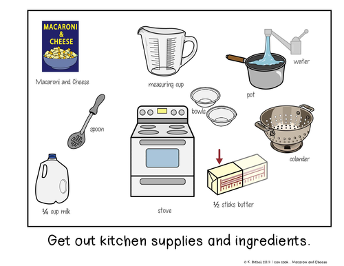 Cooking Visual Recipe: Macaroni and Cheese Special Education Editable ...