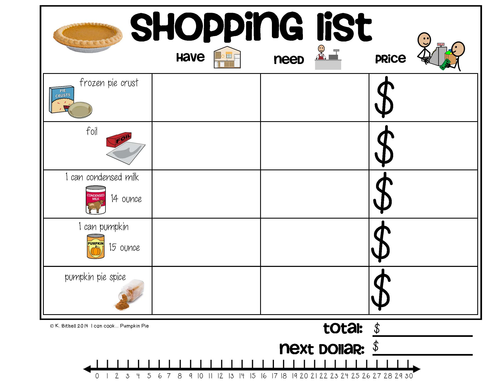 Cooking Visual Recipe:Pumpkin Pie Special Education Autism SymbolStix ...