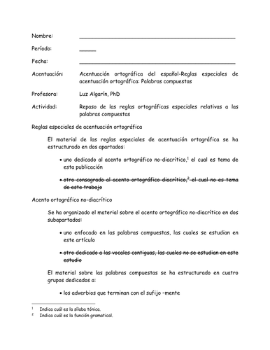 Acentuación ortográfica del español-Reglas especiales: Palabras ...