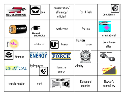 Force, Motion, Energy & Work bingo | Teaching Resources