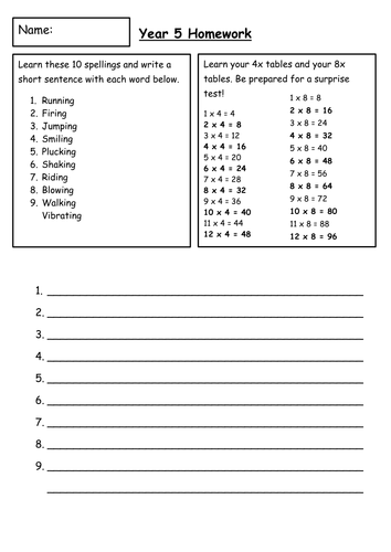 Homework bumper pack for Year Five. | Teaching Resources