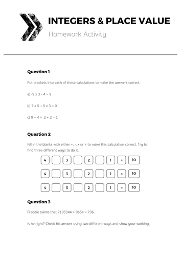 Integers & Place Value - Complete Unit of Work | Teaching Resources