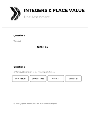 Integers & Place Value - Complete Unit of Work | Teaching Resources