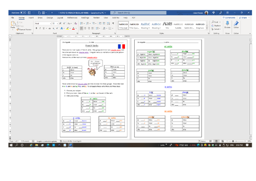 An introduction to FRENCH verbs - Worksheets | Teaching Resources