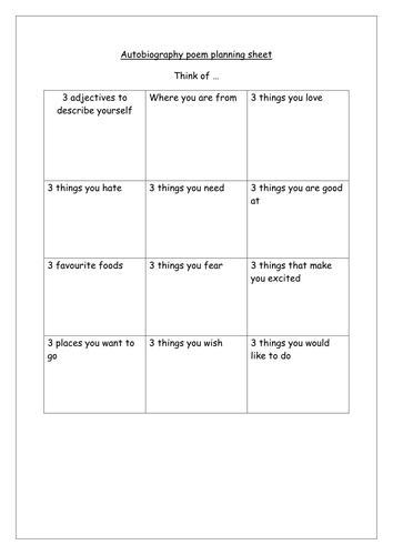 Autobiography poem - beginning of the year activity | Teaching Resources
