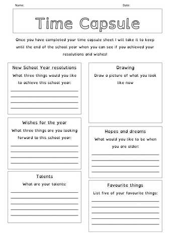 Time capsule - beginning and end of year activity | Teaching Resources