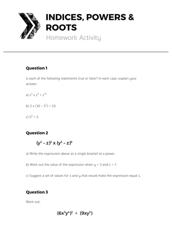 Indices, Powers & Roots - Complete Unit of Work | Teaching Resources