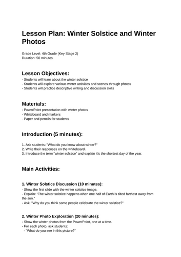 Winter Solstice Lesson Plan – 4th Grade Descriptive Writing & Seasonal ...