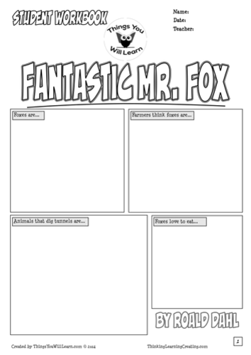 Fantastic Mr. Fox by Roald Dahl Comic Style Workbook | Teaching Resources