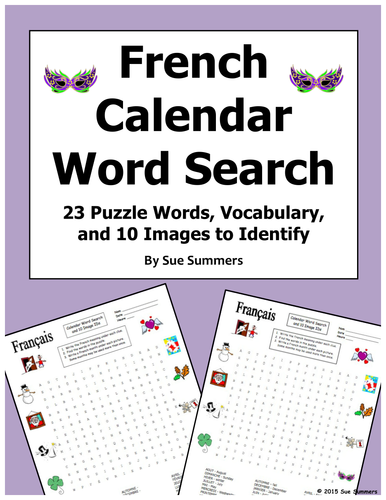 French Calendar Word Search Puzzle, IDs, and Vocabulary - Days, Months ...