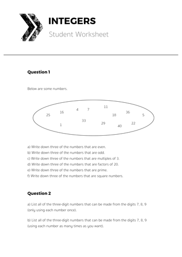 Integers - Complete Lesson | Teaching Resources