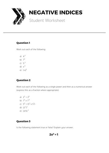 Negative Indices - Complete Lesson | Teaching Resources