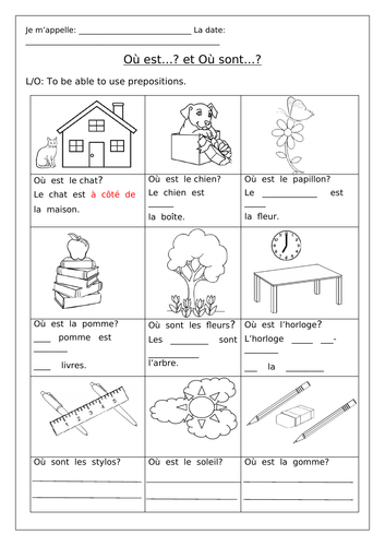 An introduction to FRENCH PREPOSITIONS - Worksheets | Teaching Resources