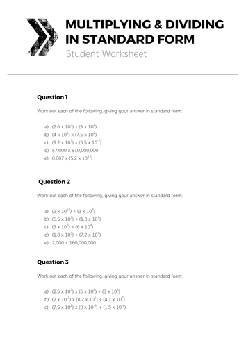 Multiplying & Dividing in Standard Form - Complete Lesson | Teaching Resources