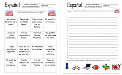 Spanish Cognate Human Bingo Get to Know you Activity | Teaching Resources
