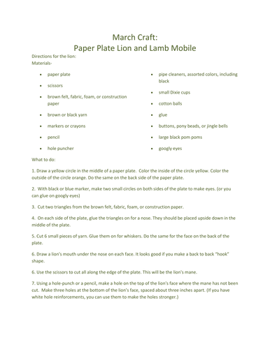 March Craftivity Lion and Lamb Mobile | Teaching Resources