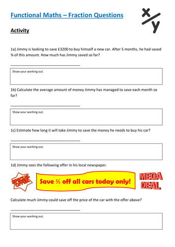 Functional Maths Activity (E3 - L1) - Fractions | Teaching Resources