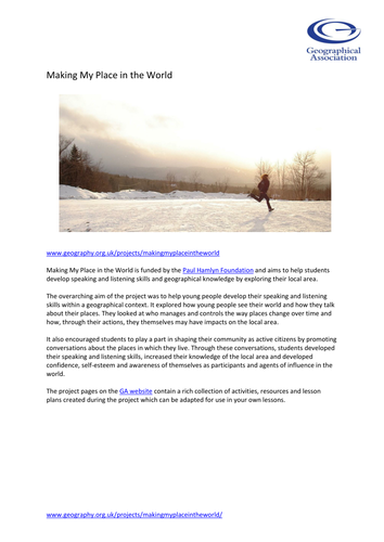 Making My Place in the World | Teaching Resources