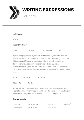 Writing Expressions - Complete Lesson | Teaching Resources