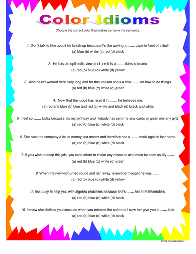 Figurative Language Color Idioms | Teaching Resources