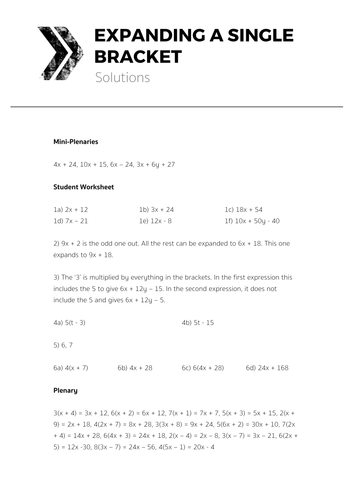Expanding a Single Bracket - Complete Lesson | Teaching Resources