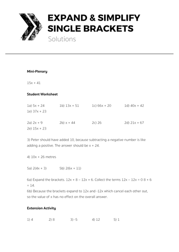 Expand & Simplify Single Brackets - Complete Lesson | Teaching Resources