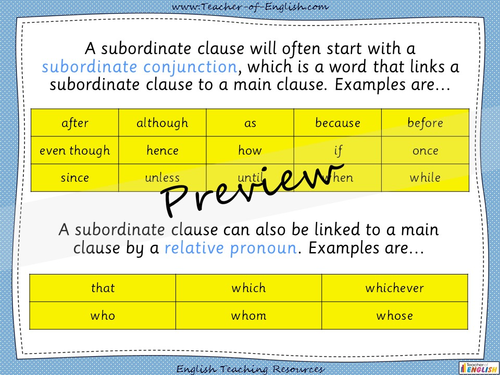 The Subordinate Clause | Teaching Resources
