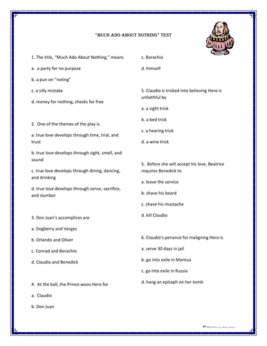 Much Ado About Nothing by Shakespeare TEST | Teaching Resources