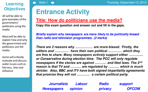 CItizneship Unit 1 (Edexcel) Topic 2 Power Politics and Media *BUNDLE ...