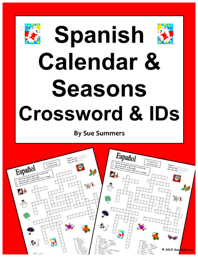 Spanish Calendar Crossword Puzzle, IDs, and Vocabulary - Days, Months ...