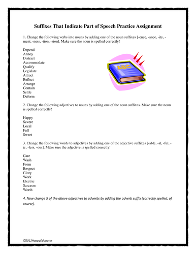 Suffixes for Parts of Speech Practice Sheet | Teaching Resources