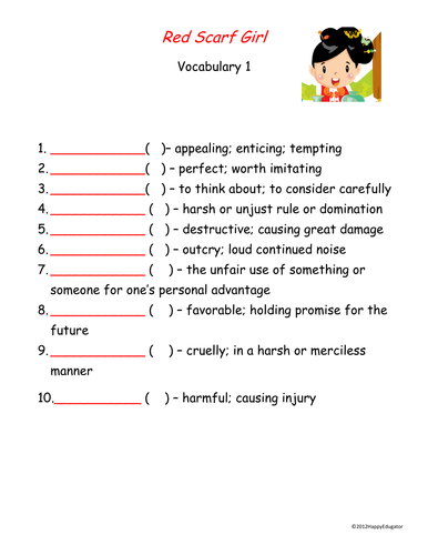 Red Scarf Girl Vocabulary Sheets | Teaching Resources