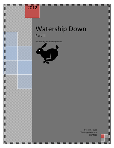 Watership Down Part III Vocabulary and Study Questions | Teaching Resources