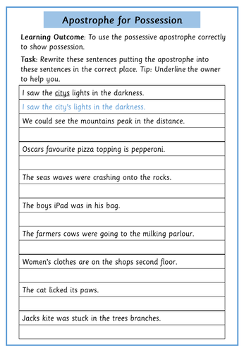 The Possessive Apostrophe Worksheets | Teaching Resources