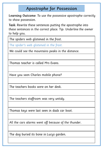 The Possessive Apostrophe Worksheets | Teaching Resources