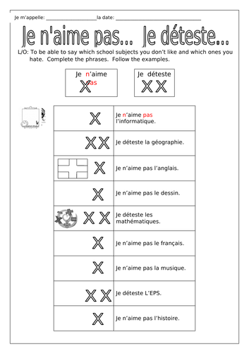 FRENCH - School Subjects - Les Matières Scolaires - Worksheets ...