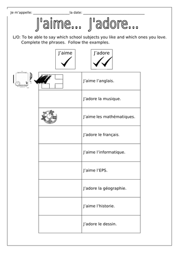 FRENCH - School Subjects - Les Matières Scolaires - Worksheets ...