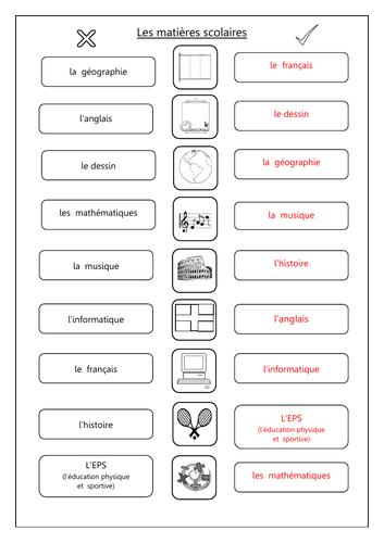 FRENCH - School Subjects - Les Matières Scolaires - Worksheets ...