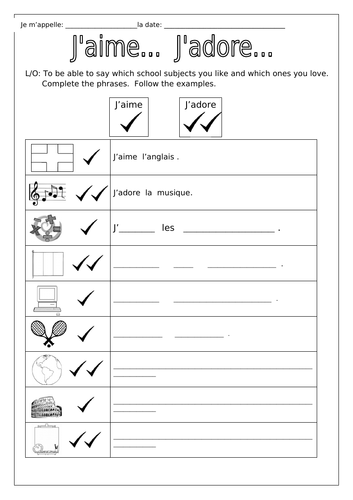 FRENCH - School Subjects - Les Matières Scolaires - Worksheets ...
