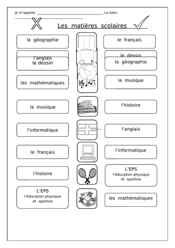 FRENCH - School Subjects - Les Matières Scolaires - Worksheets ...