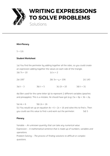 Expressions & Substitution into Formulae - Complete Unit of Work ...