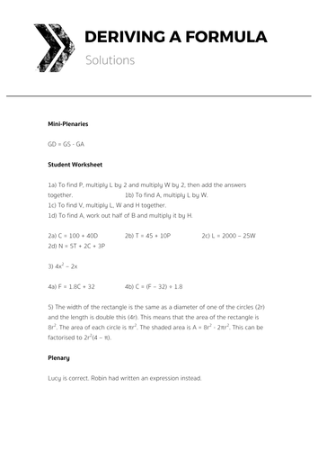 Deriving a Formula - Complete Lesson | Teaching Resources