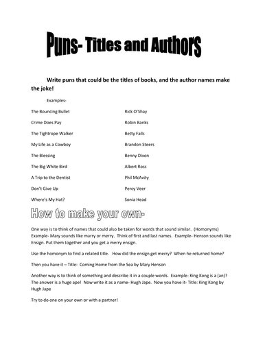 Making Puns Using Book Titles and Authors | Teaching Resources