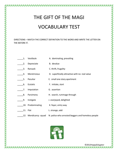The Gift of the Magi Vocabulary TEST - Matching | Teaching Resources