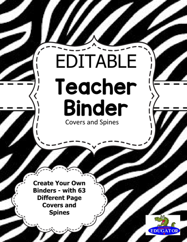 EDITABLE Teacher Binder Covers - Zebra Animal Print | Teaching Resources